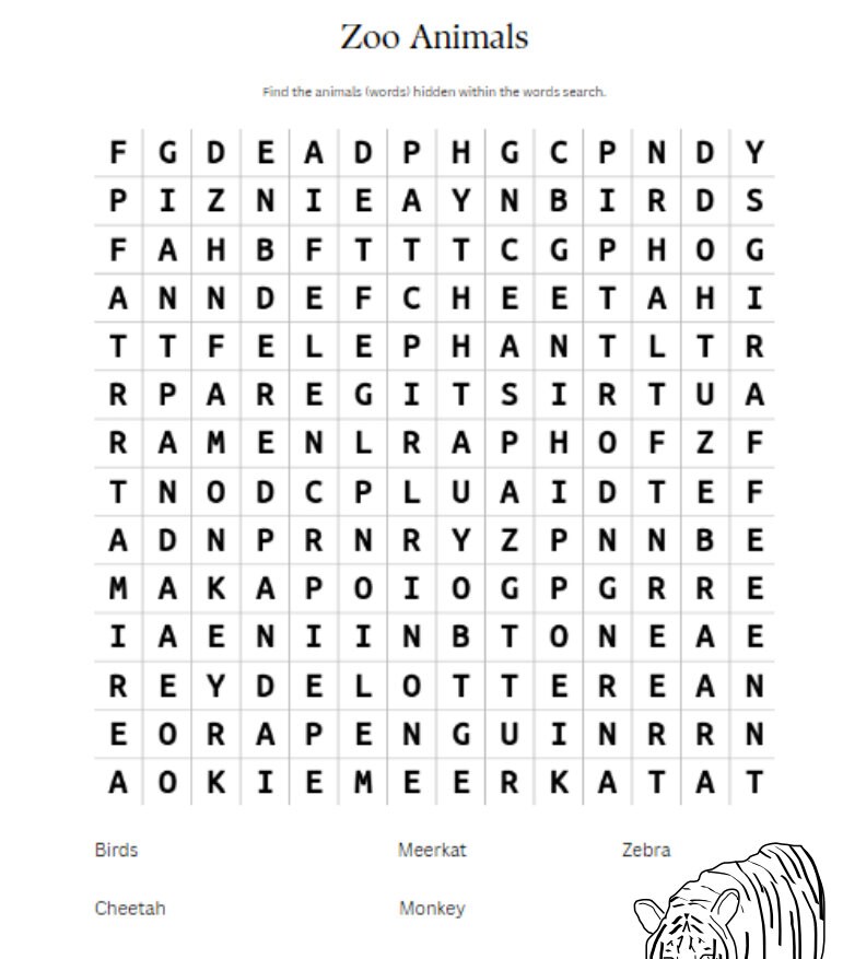 Animal Word Search / Word Search / Zoo Word Search / School Activity ...