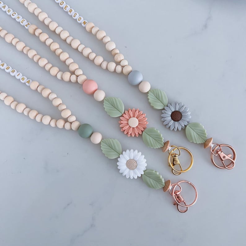 Floral Teacher Lanyard / Work Badge Teacher Lanyard / Daisy Badge ...