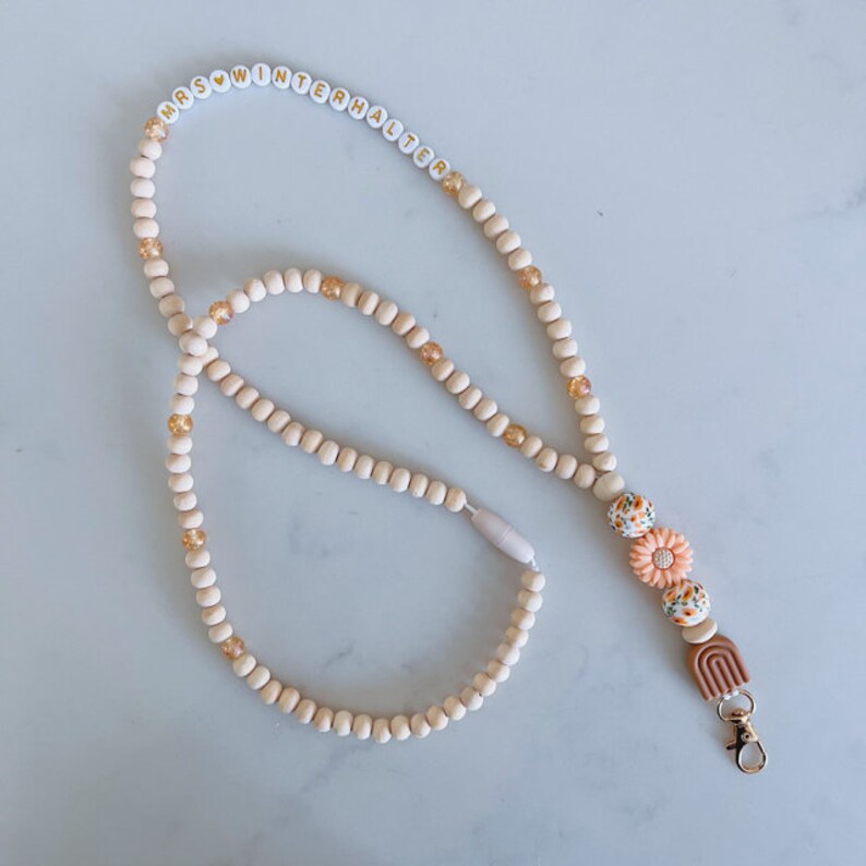 Peach Floral Boho Lanyard / Work Badge Teacher Lanyard - Etsy