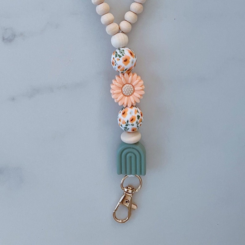 Peach Floral Boho Lanyard / Work Badge Teacher Lanyard - Etsy