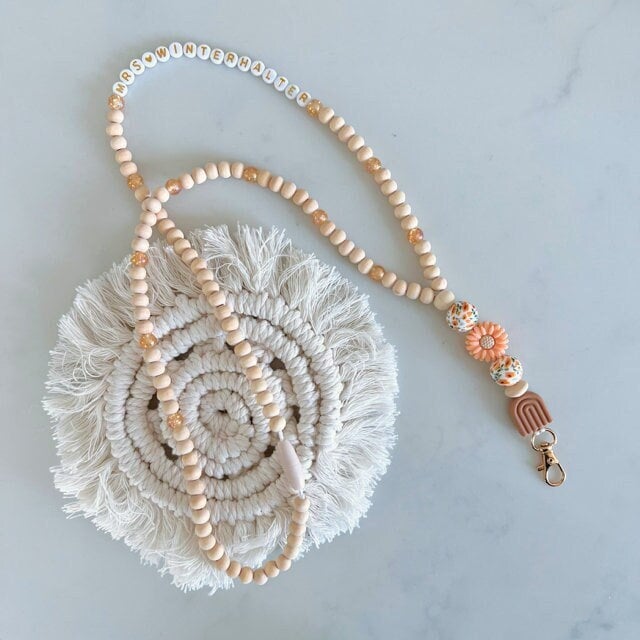 Peach Floral Boho Lanyard / Work Badge Teacher Lanyard - Etsy