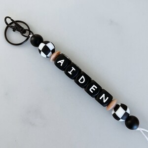 Custom Name Keychain Accessory Black and White Checkered - Etsy