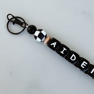 Custom Name Keychain Accessory Black and White Checkered - Etsy