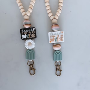 Be Kind Teacher Lanyard / Boho Work Badge Teacher Lanyard / Neutral ...