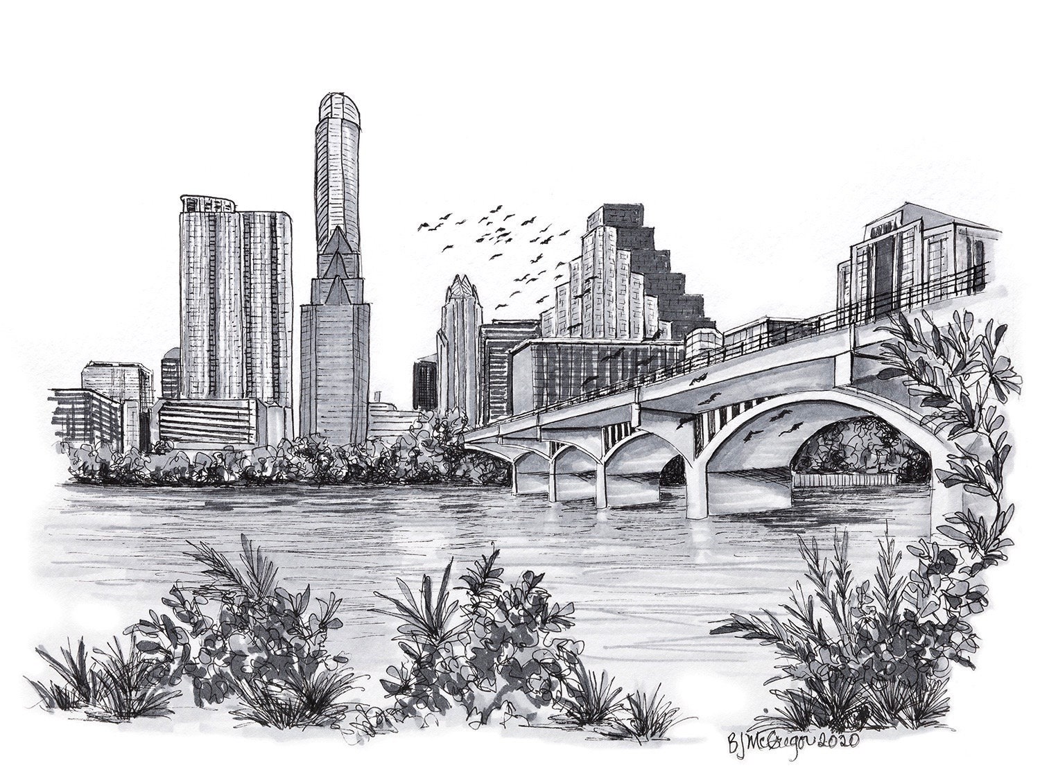 ART PRINT - the South Congress Bridge - All Things Austin Collection ...