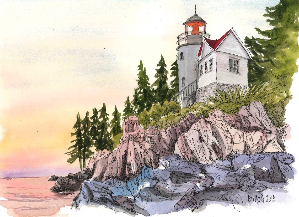 GICLEE PRINT of Acadia National Park - Bass Harbor Lighthouse - Bar ...