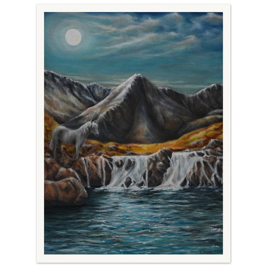 Fairy Pools Under Moonlight Isle of Skye Art Print With Highland Pony ...
