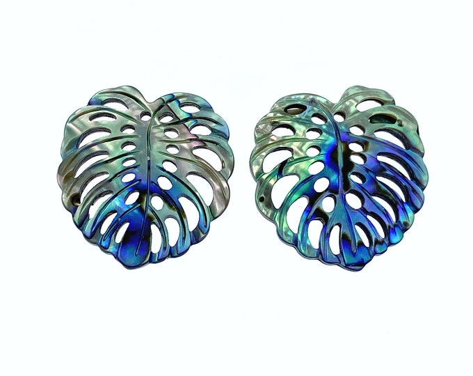 2pc 26mm X 24mm Natural Abalone Shell Monstera Leaf Pendants - Etsy