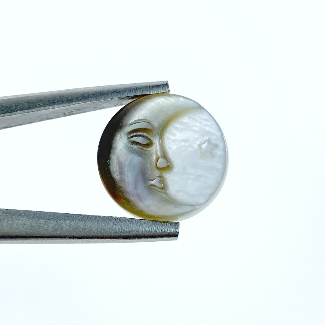 2pc Black Mother of Pearl Moon and Star Cabochon Beads 15mm Hand Carved ...