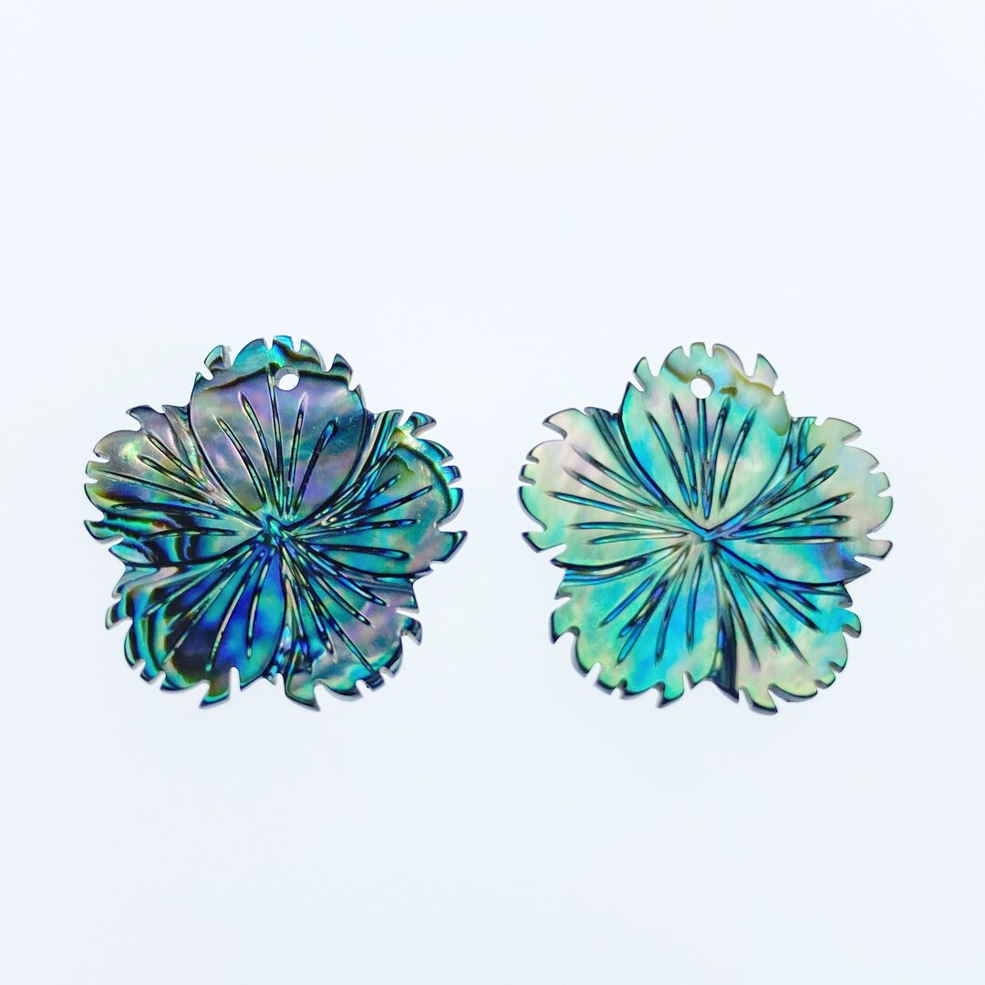 2pc Hawaiian Hibiscus Flower Beads Natural Abalone Shell 20mm Hand ...