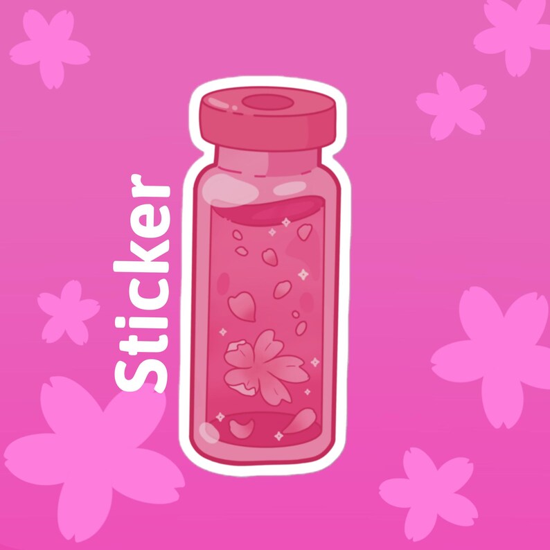 Cute Cherry Blossom Sticker Aesthetic Glass Vial Sticker Pretty Flower ...
