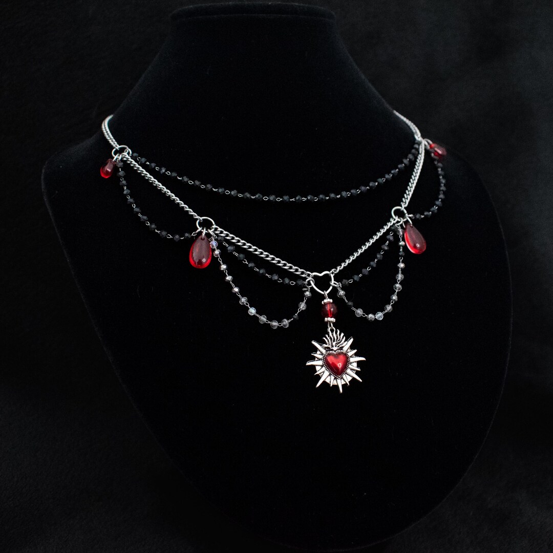 Blood Drop Beaded Vampire Core Gothic Layered Charm Necklace - Etsy