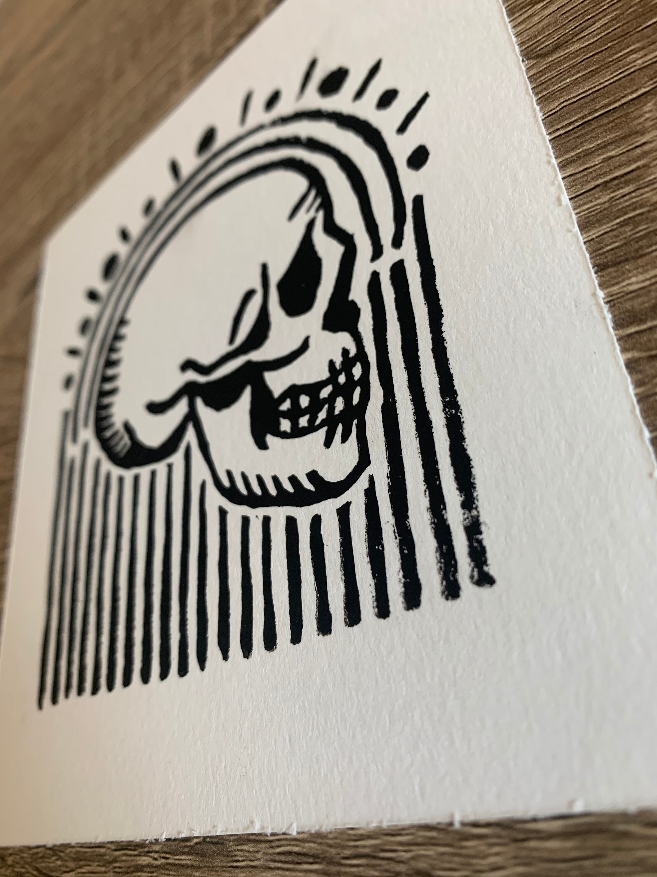 Lined Skull Hand Carved Print - Etsy UK
