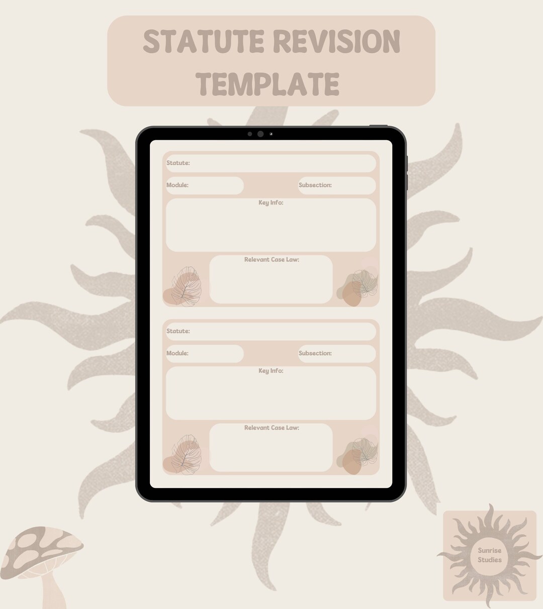 Revision Template for Law Student Statute Notes - Etsy