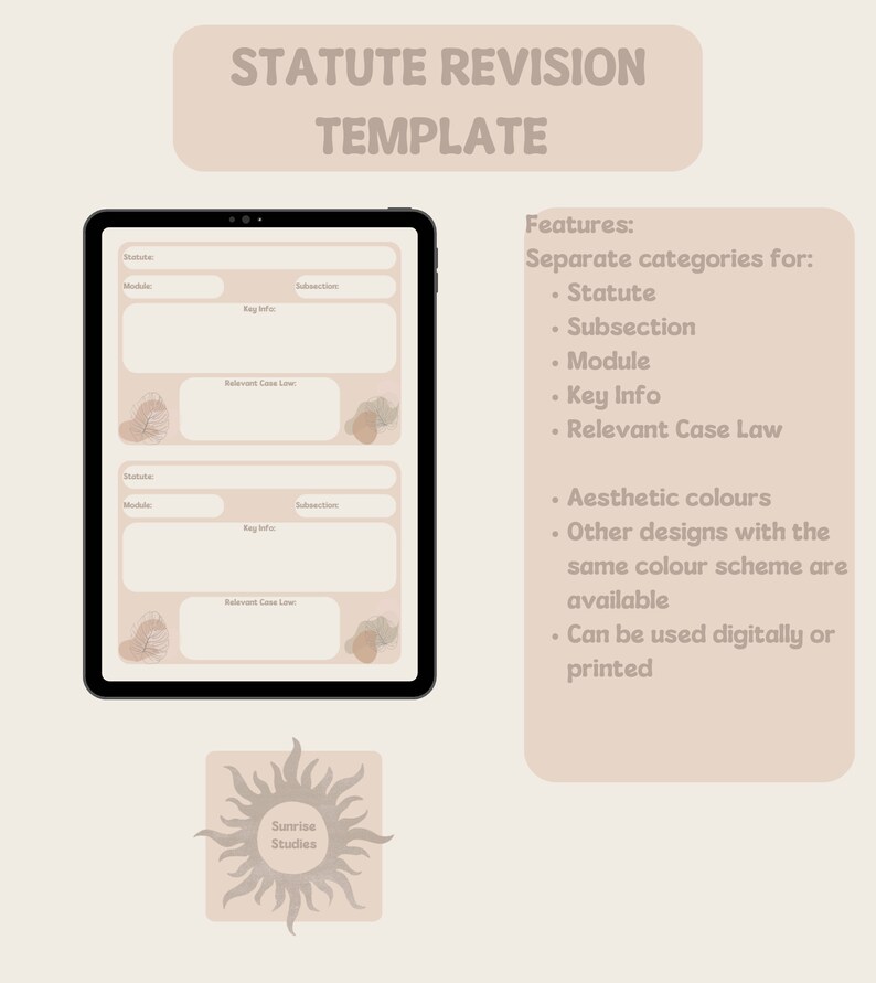 Revision Template for Law Student Statute Notes - Etsy