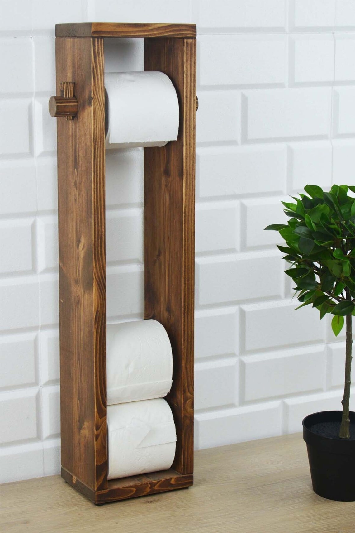 Wooden Handmade Toilet Paper Holder Stand Rustic Wooden Etsy