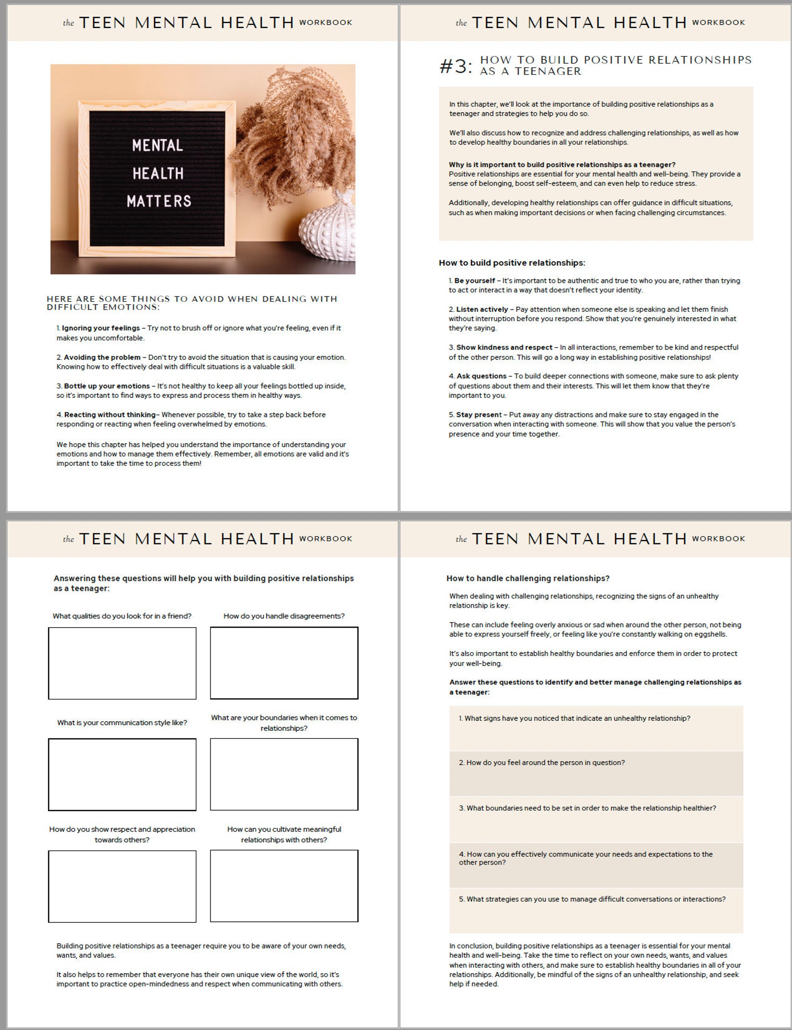 Mental Health Workbook for Teens - Digital Download - Etsy