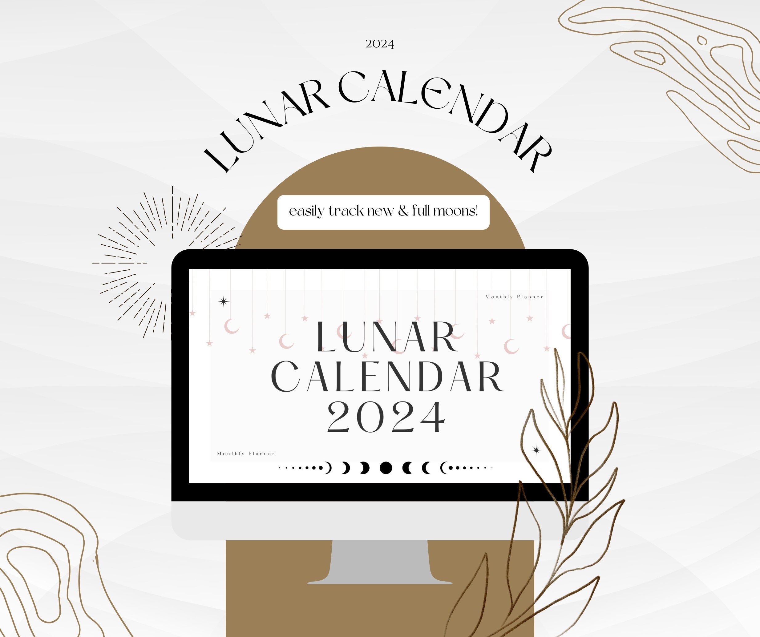 2024 Lunar Wall Calendar Printable - Minimalist Moon Phase Tracker ...