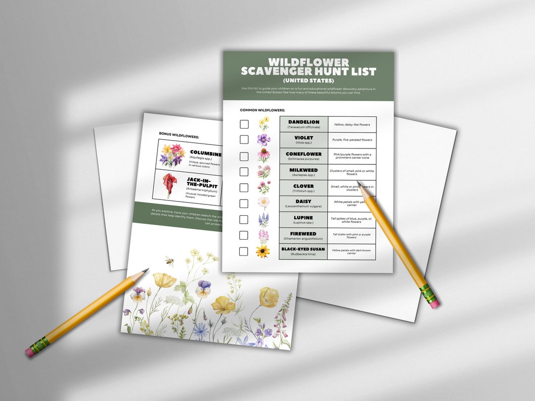 Wildflowers Scavenger Hunt for Kids - Outdoor Treasure Hunt - Printable ...