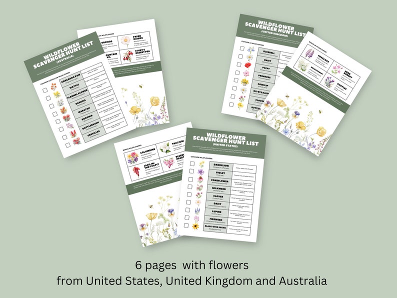 Wildflowers Scavenger Hunt for Kids - Outdoor Treasure Hunt - Printable ...