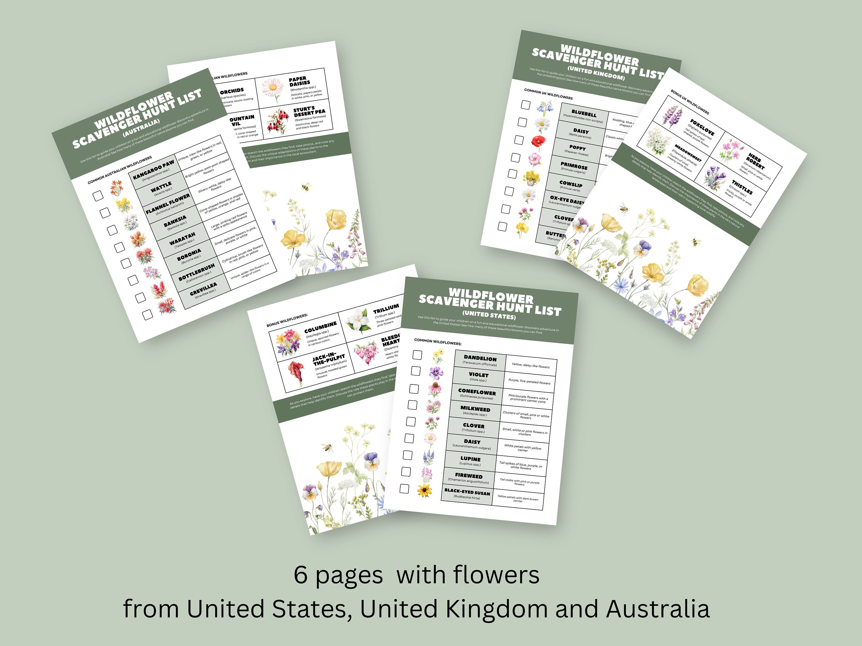 Wildflowers Scavenger Hunt for Kids - Outdoor Treasure Hunt - Printable ...