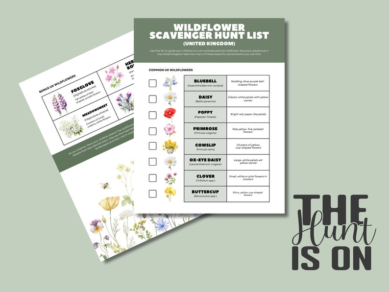Wildflowers Scavenger Hunt for Kids - Outdoor Treasure Hunt - Printable ...