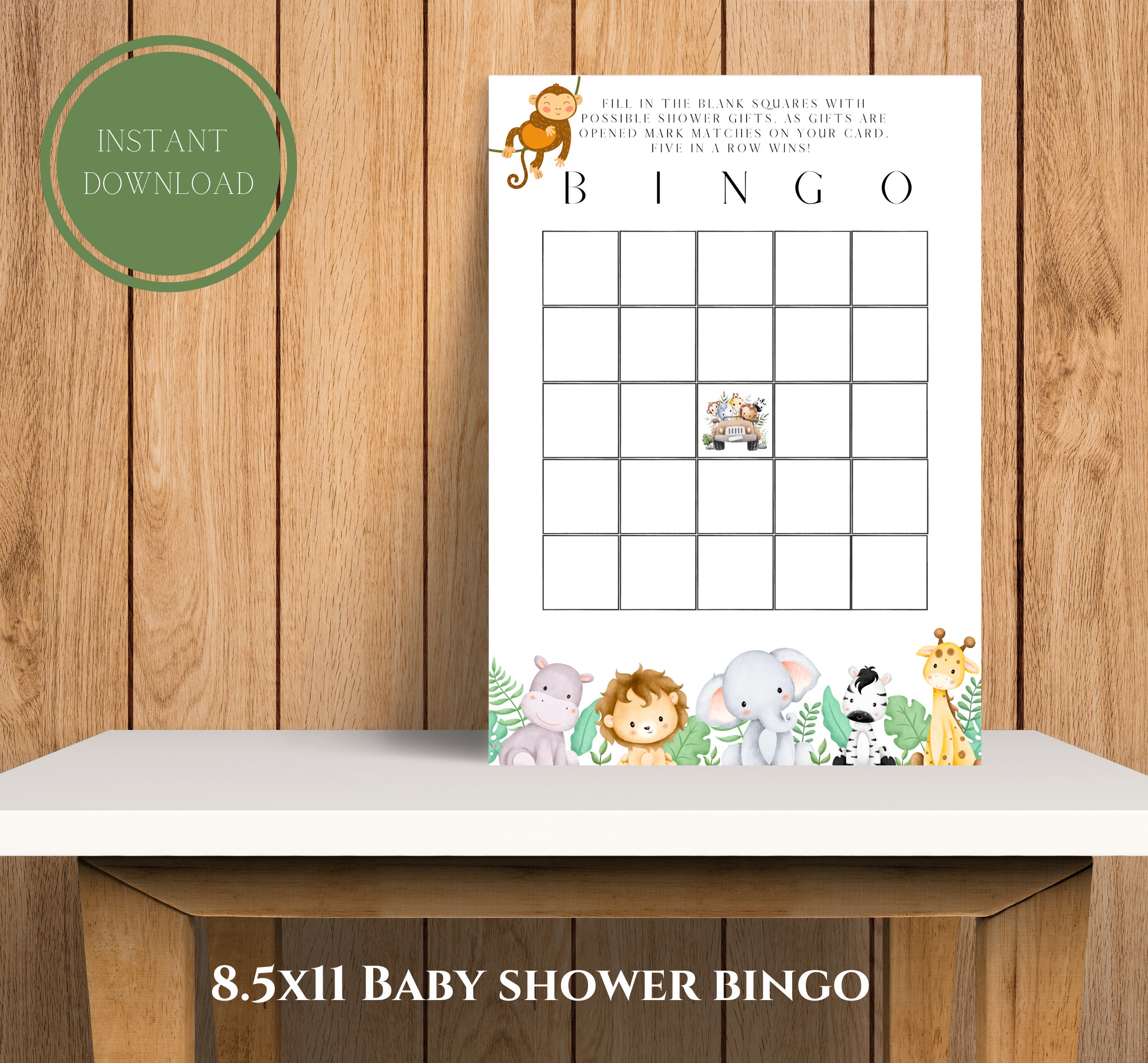 Safari Baby Shower Bingo PDF INSTANT DOWNLOAD - Etsy