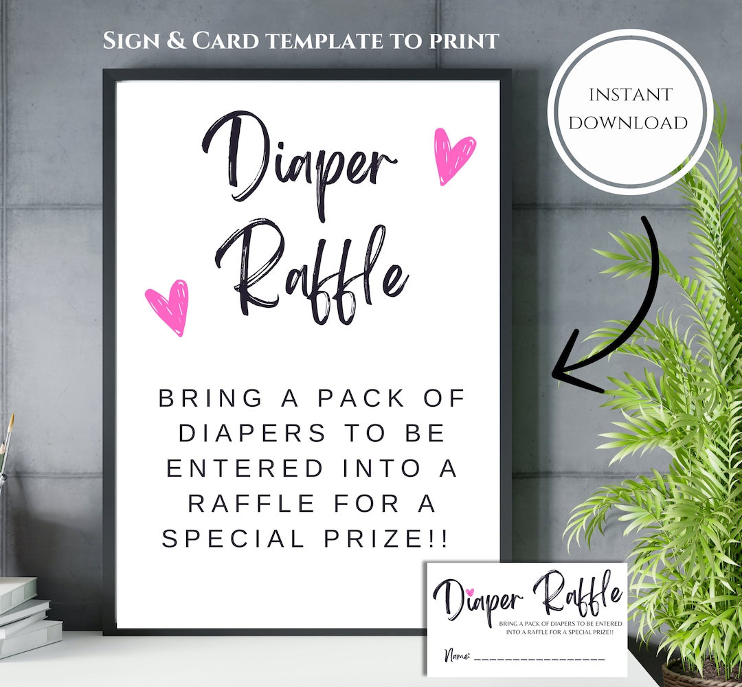 Diaper Raffle Card, Sign for Diaper Raffle for a Girl, Diaper Raffle ...