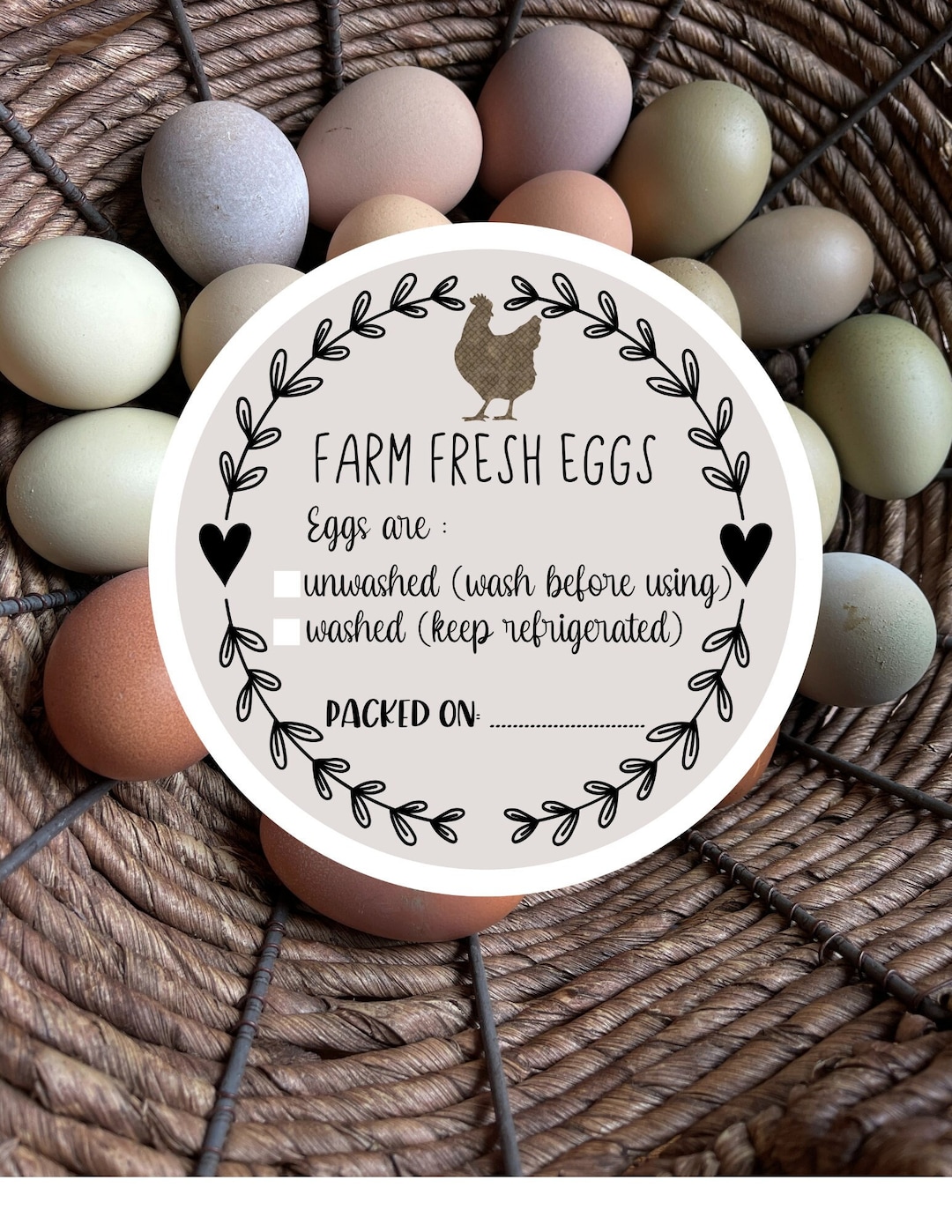 Farm Fresh Chicken Egg Stickers, Egg Carton Labels, Wash & Unwashed Egg ...