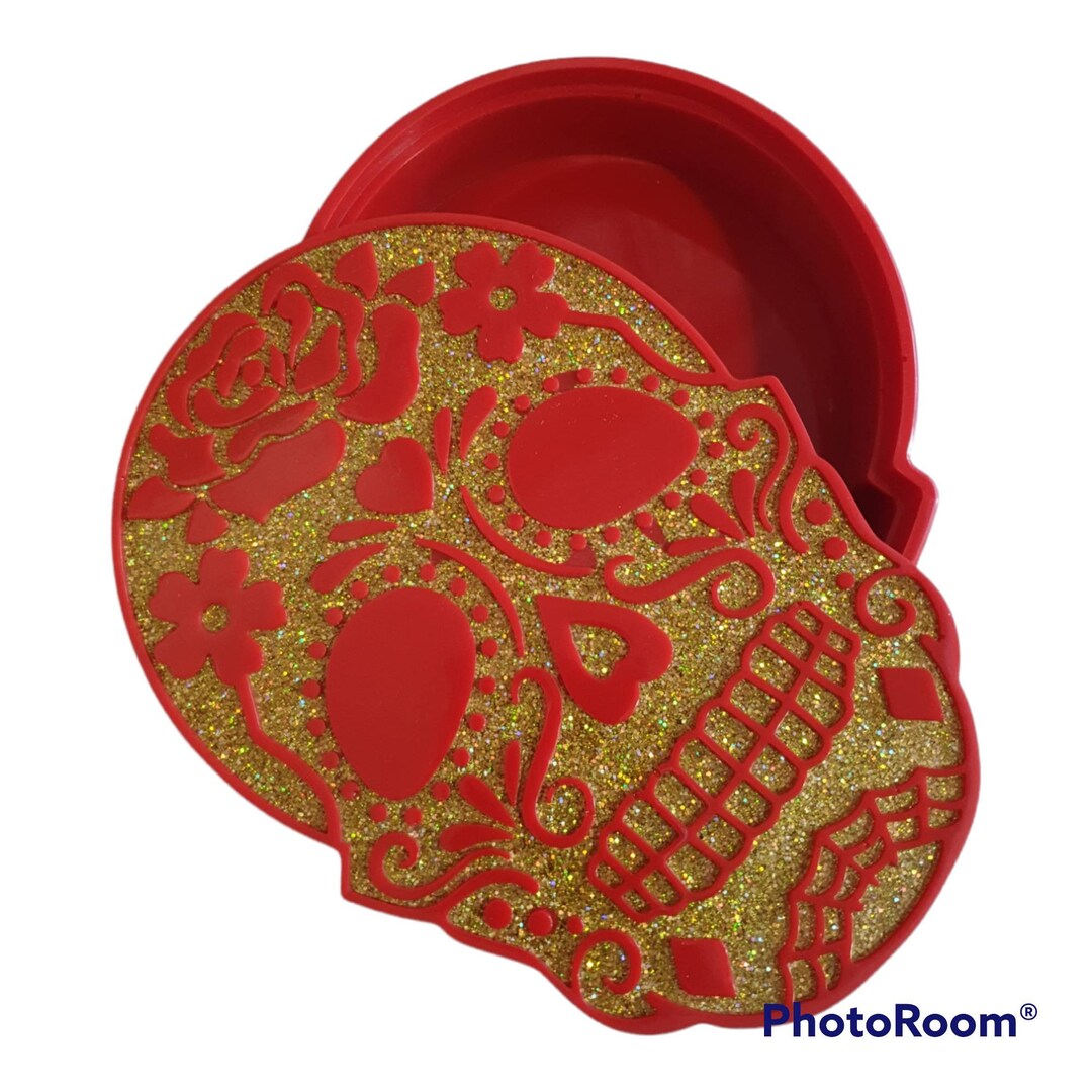 Handmade Epoxy Resin Sugar Skull Storage Box and Lid, Trinket ...