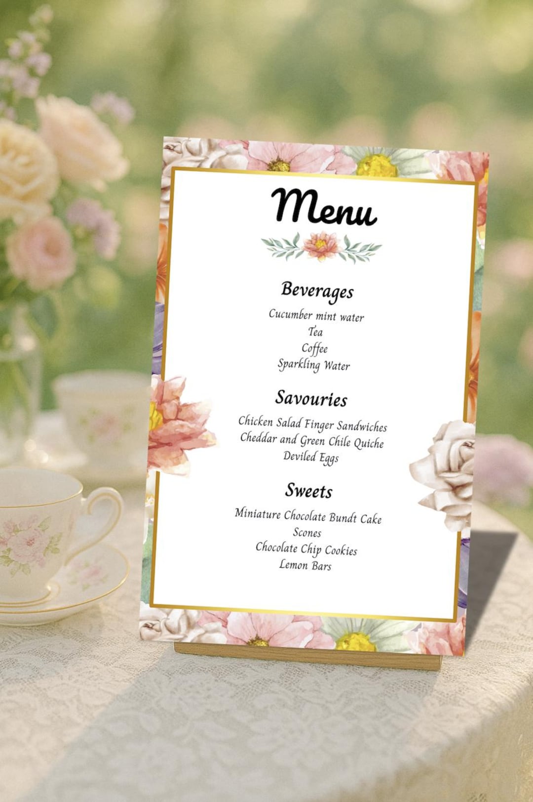High Tea Party Menu Template - Editable 11x17 Canva Design for Bridal ...