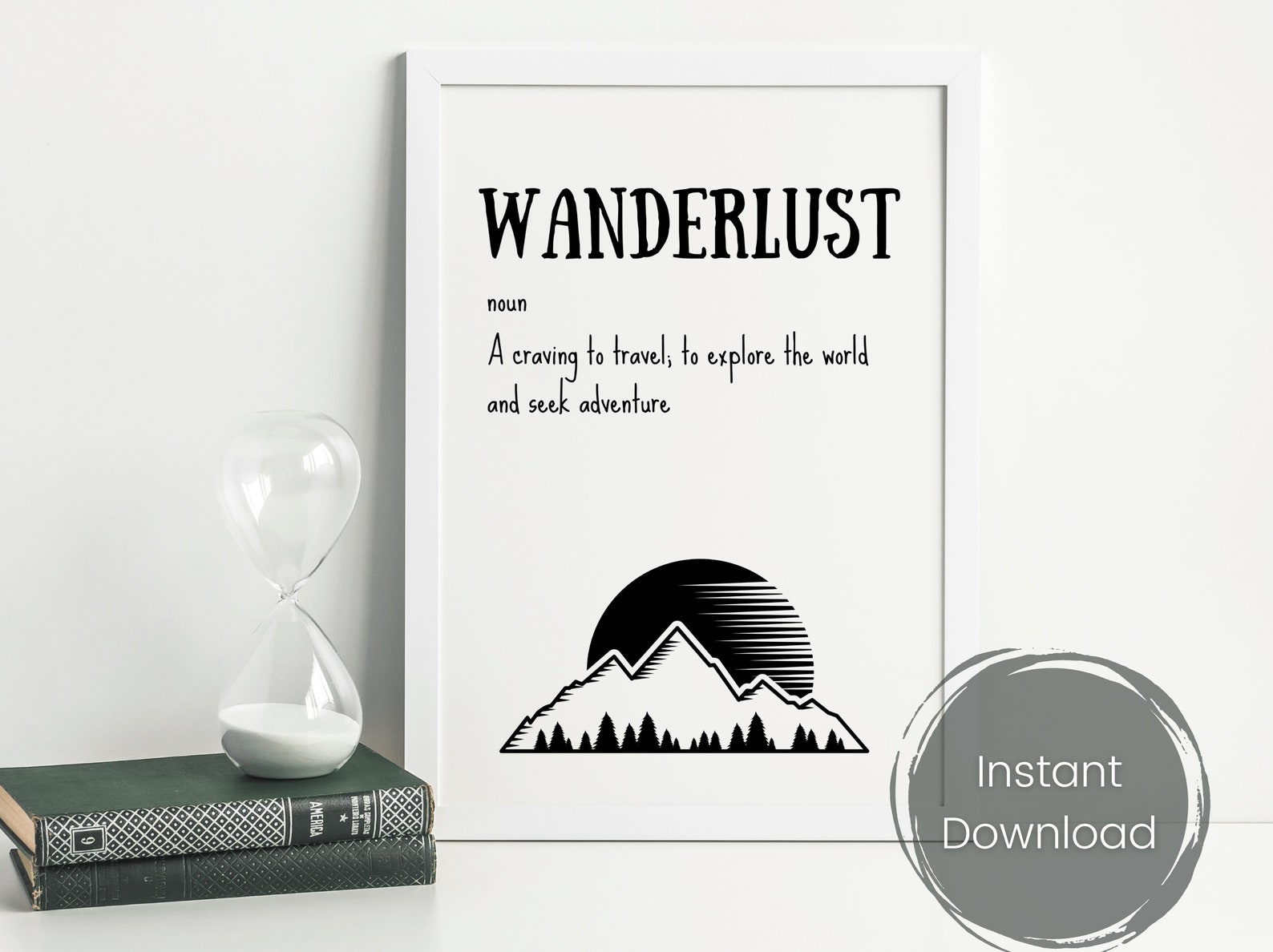 Wanderlust Definition Printable, Travel Quote Print, Mountain Sunrise ...