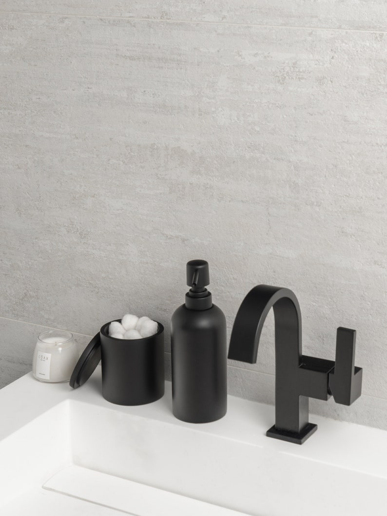 Matte Black Resin Bathroom Accessory Set: Modern Minimalist Decor, 4 ...