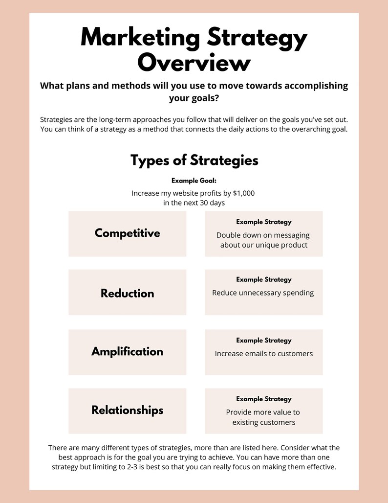 Marketing Strategy Framework Template - Business Planner Worksheet ...