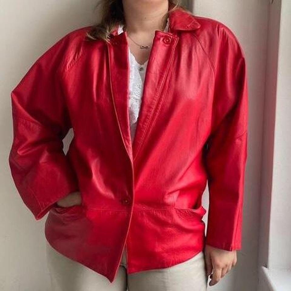 80s Vintage Bright Red Leather Jacket - Etsy