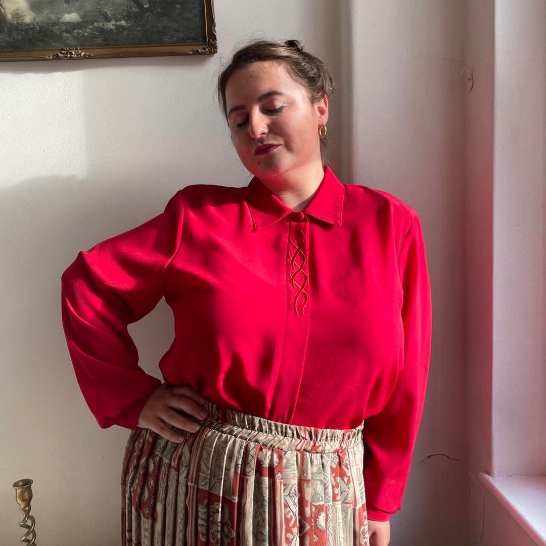 Vintage Plus Size Embroidered Red Shirt - Etsy