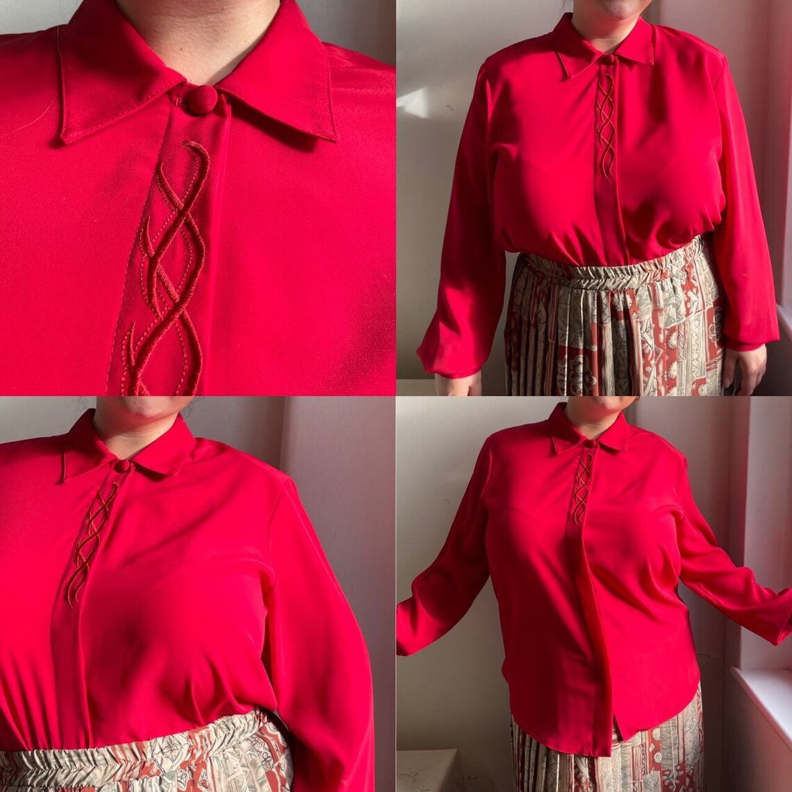 Vintage Plus Size Embroidered Red Shirt - Etsy