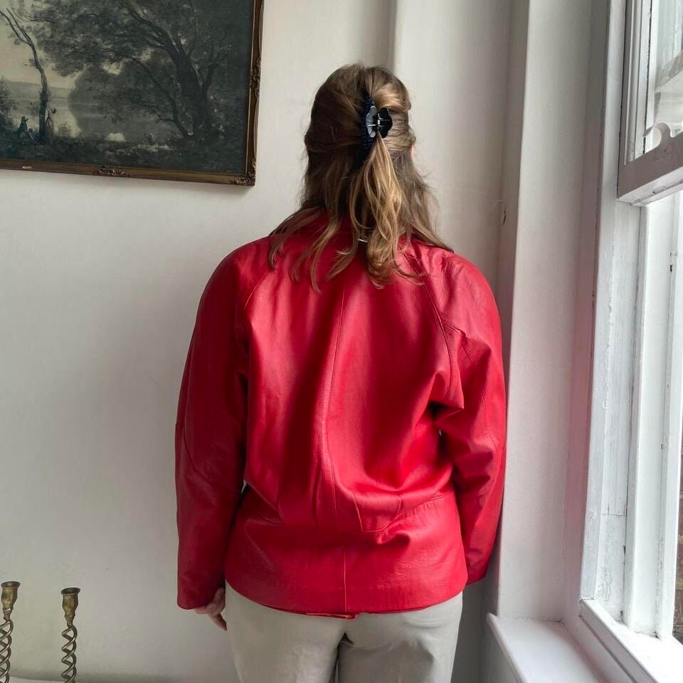 80s Vintage Bright Red Leather Jacket - Etsy