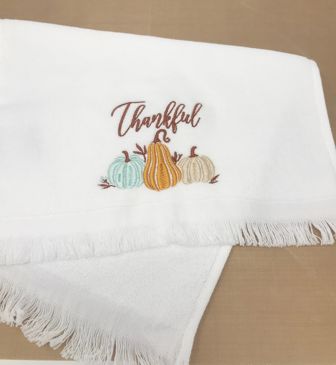 Pumpkin Fall Motif Embroidery Fingertip Hand Towel - Etsy