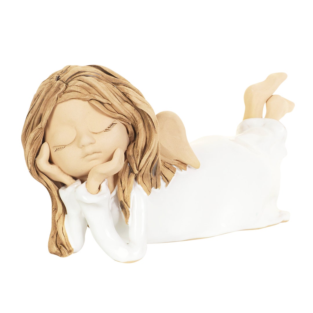 Ceramic Handmade Lying Angel Sculpture New Home Guardian Decoration ...