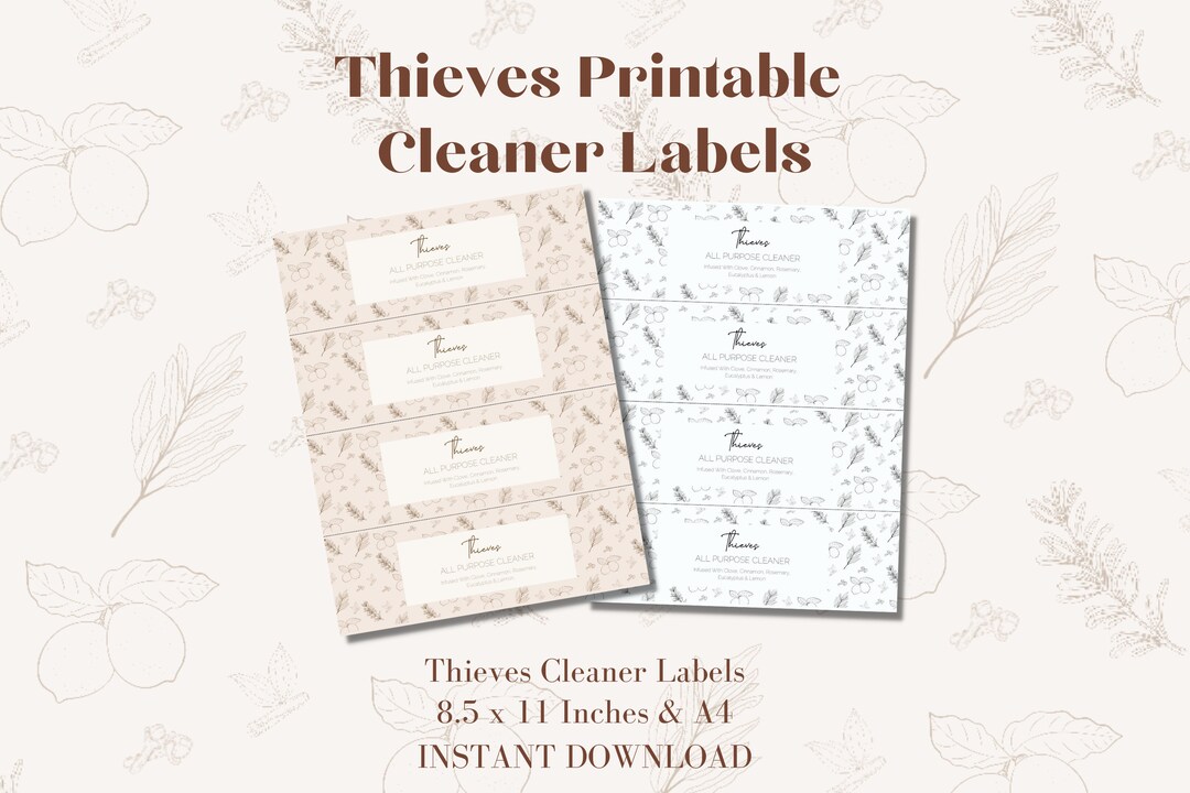 PRINTABLE THIEVES CLEANER Label With Botanicals | Printable All Purpose ...