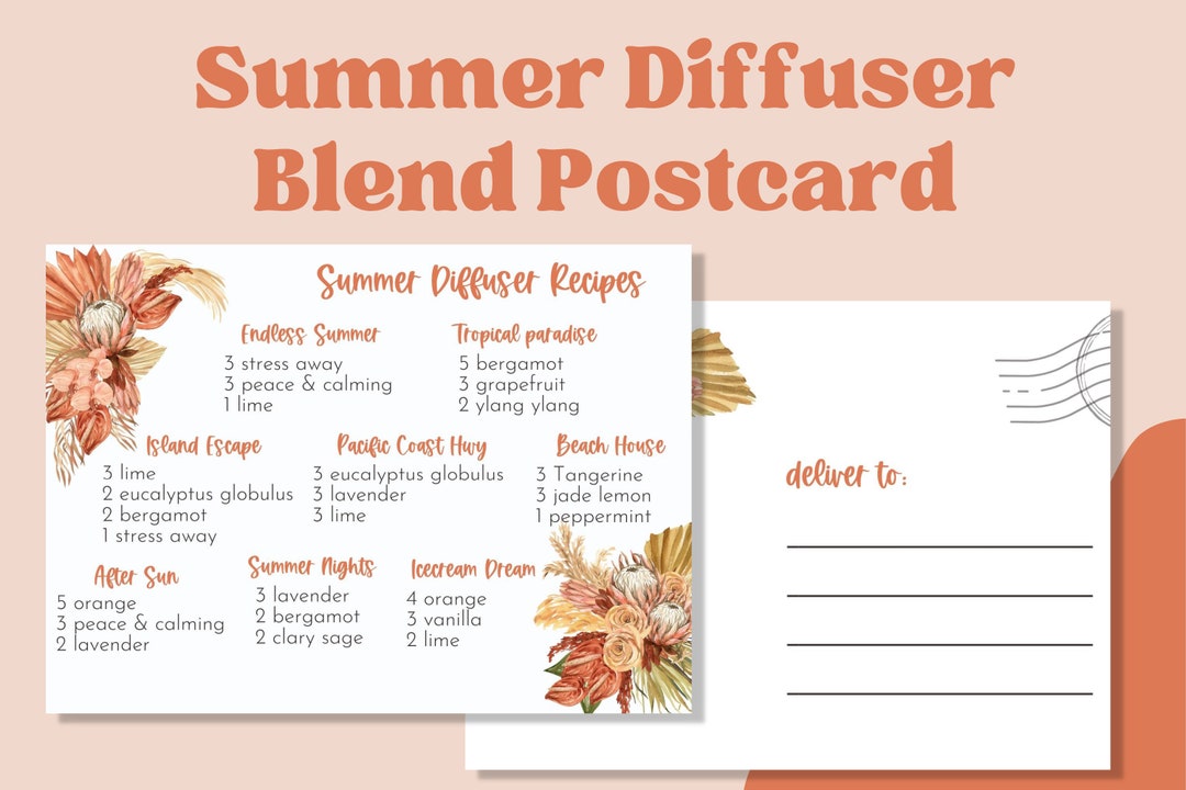 SUMMER DIFFUSER BLENDS Recipe Postcard | Summer Essential Oil Diffuser ...