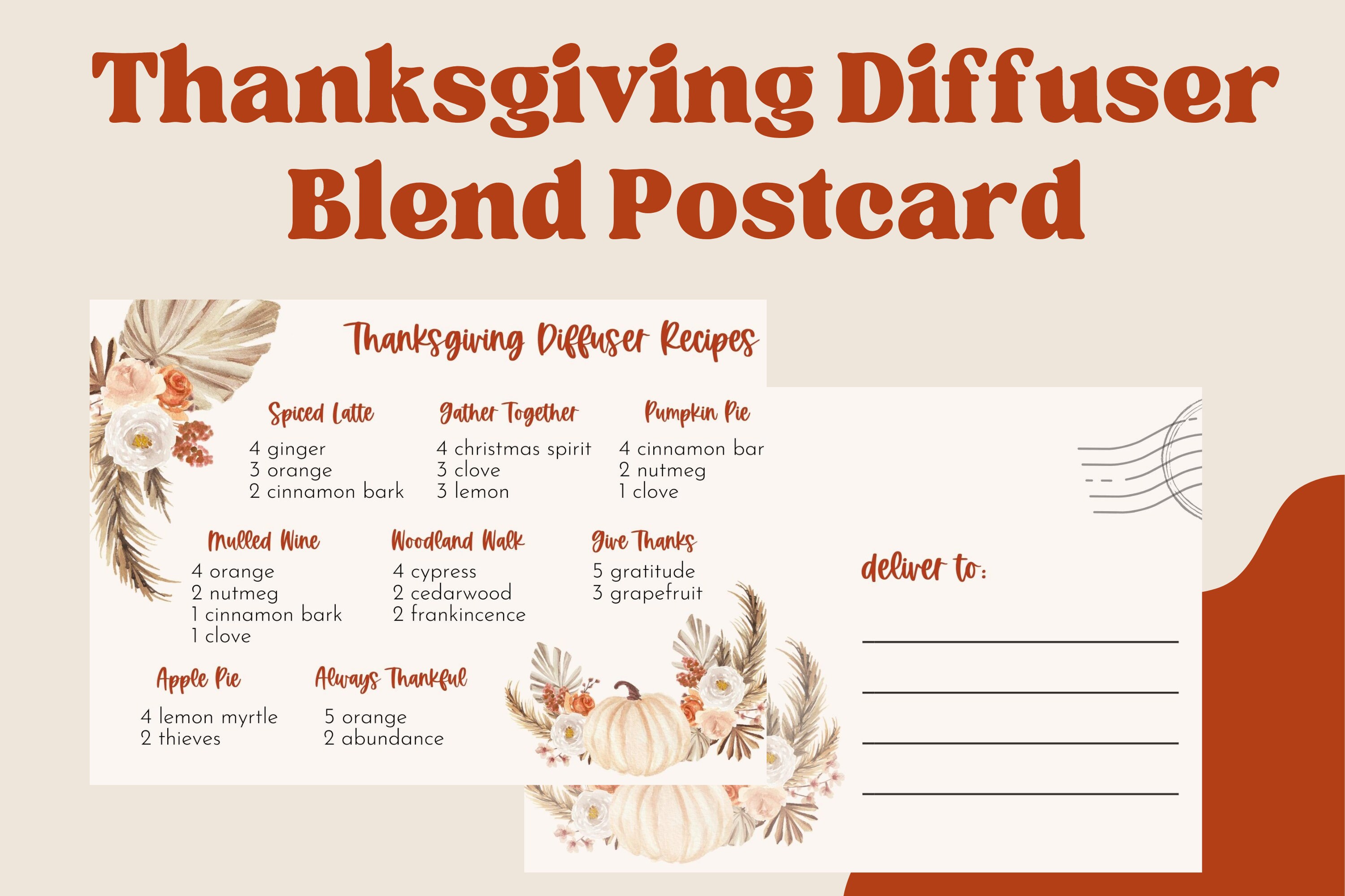 THANKSGIVING DIFFUSER BLENDS Recipe Postcard | Thanksgiving Essential ...