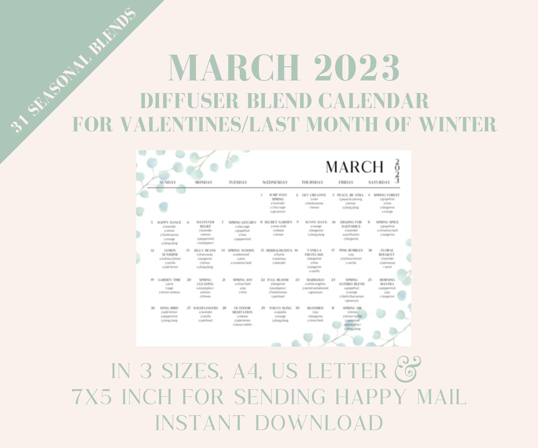 MARCH DIFFUSING CALENDAR 2023 31 Diffuser Blends for Spring - Etsy