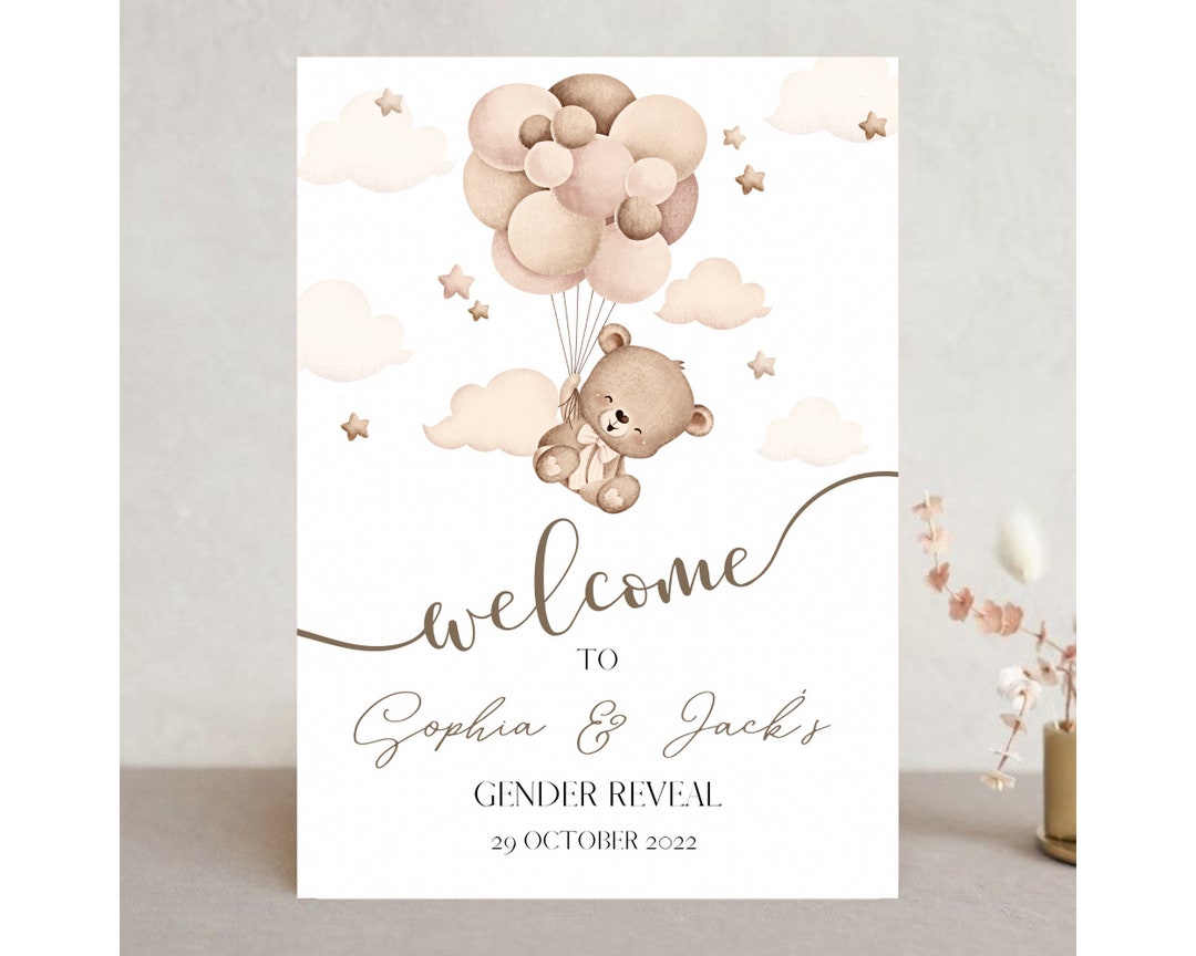 Gender Reveal Welcome Sign, Teddy Bear Neutral Gender Reveal Entrance ...