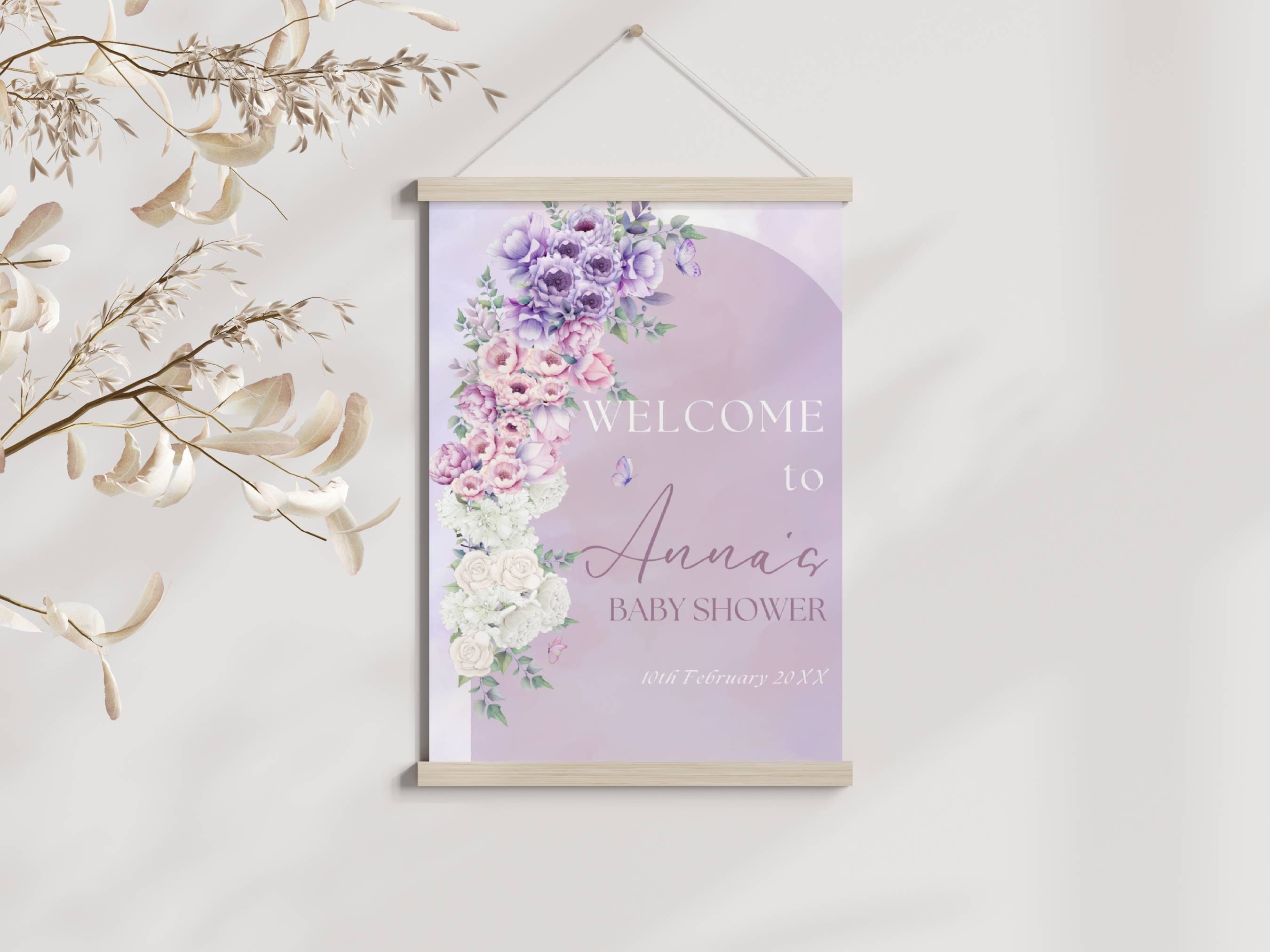 Purple Floral Baby Shower Welcome Sign Flowery Purple Baby - Etsy