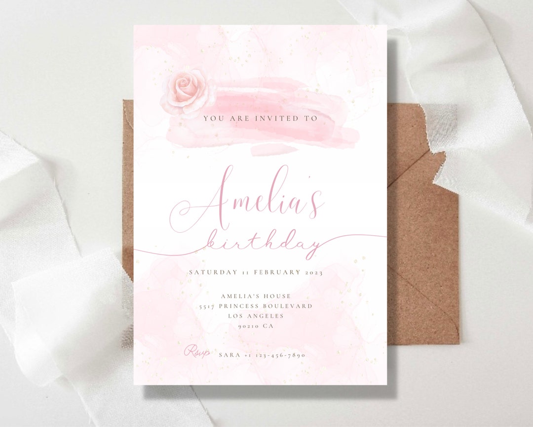 Pink Birthday Party Invitation, Fairytale Party Invite, Princess Themed ...