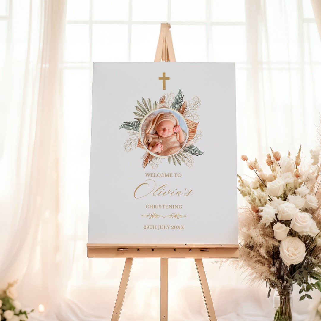 Personalised Christening Welcome Sign, Pampas Boho Christening Welcome ...