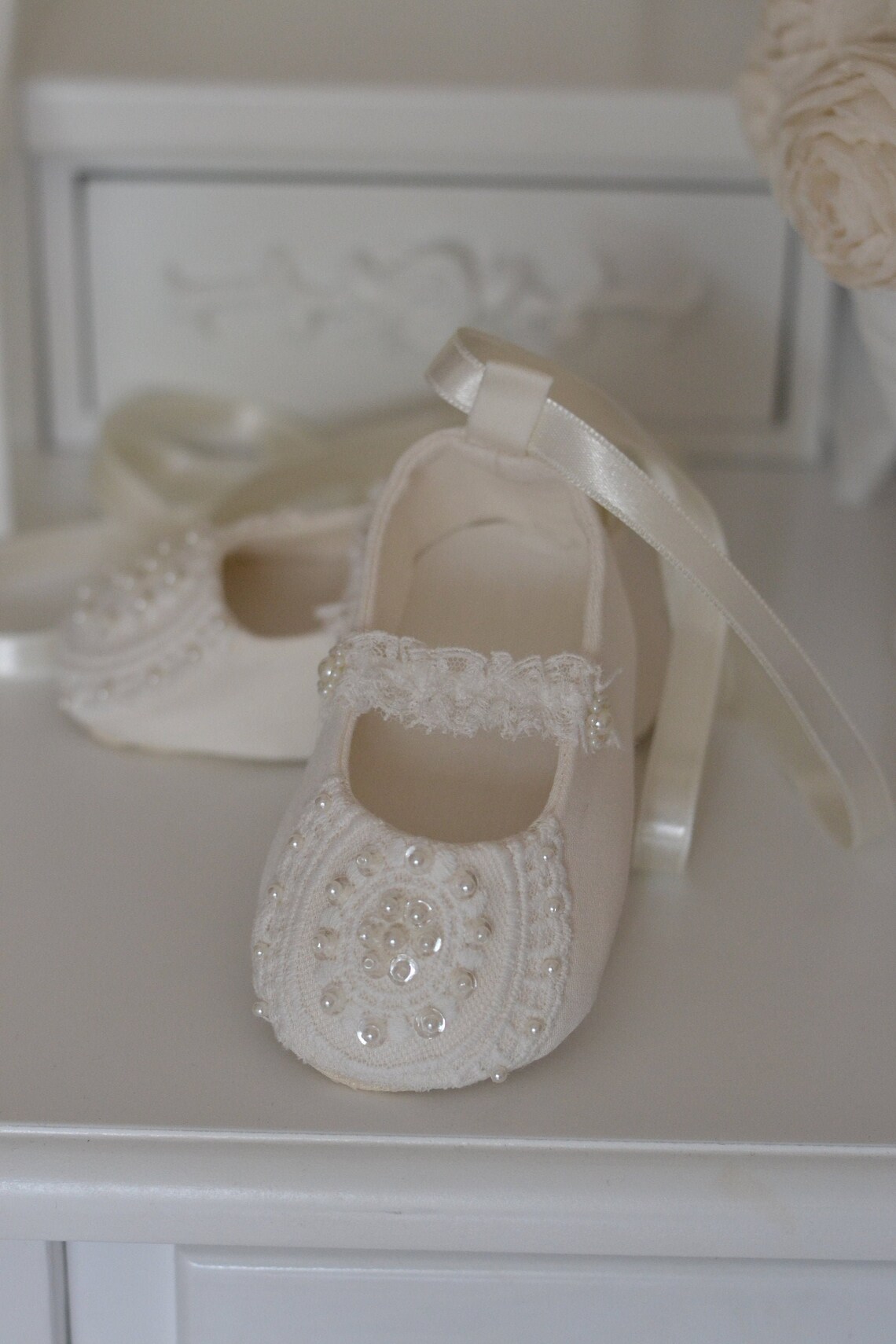 Ivory Christening Shoes. Baptismal Booties Baby Girls - Etsy