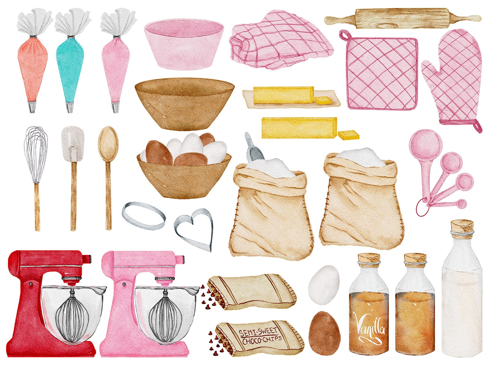 Watercolor Bakery Clipart Kitchen Clipart PNG Bundle Baking - Etsy